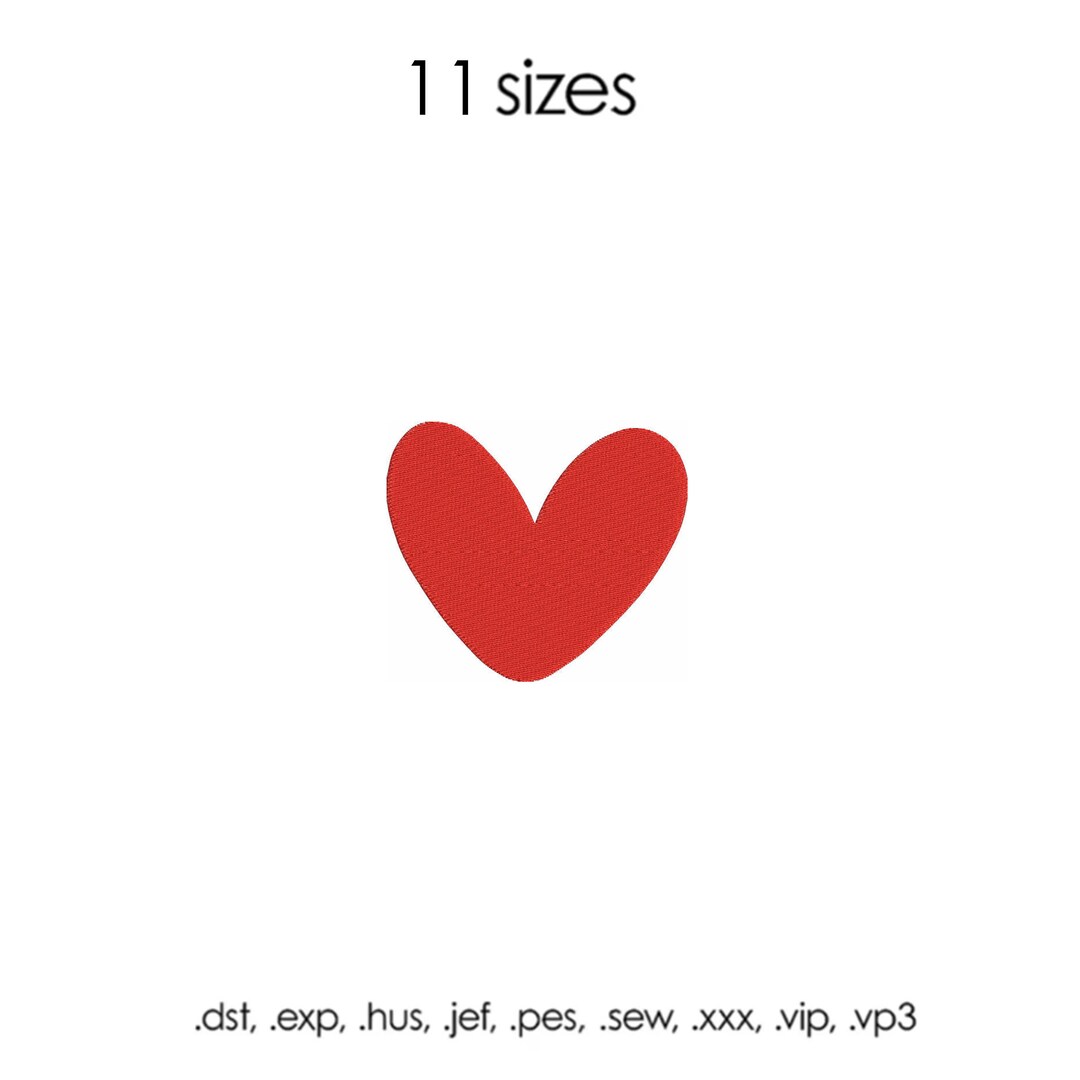 Cute Heart Machine Embroidery Files, 11 Sizes, Modern Heart Embroidery ...