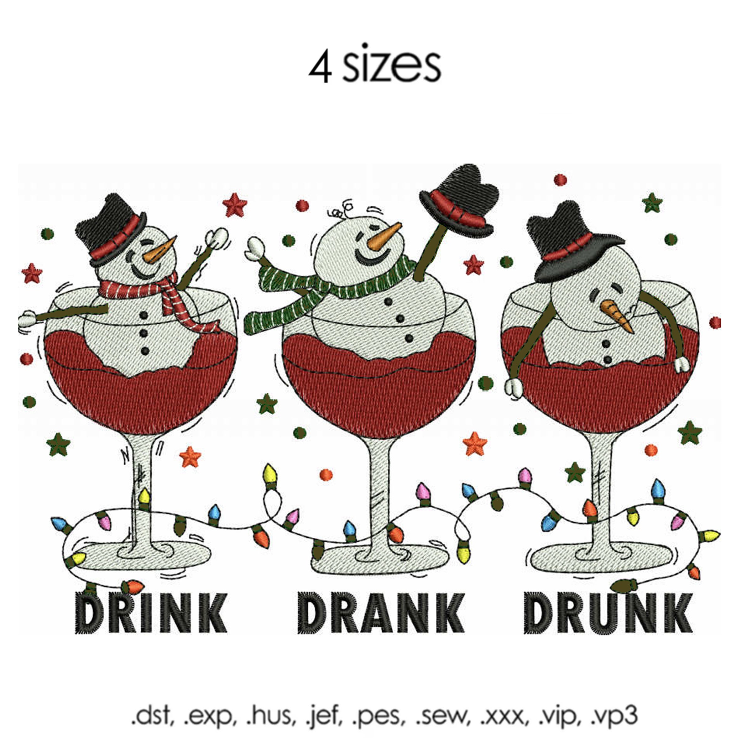 Christmas Wine Glass Embroidery Design, Christmas Pes Drink Drank Drunk ...