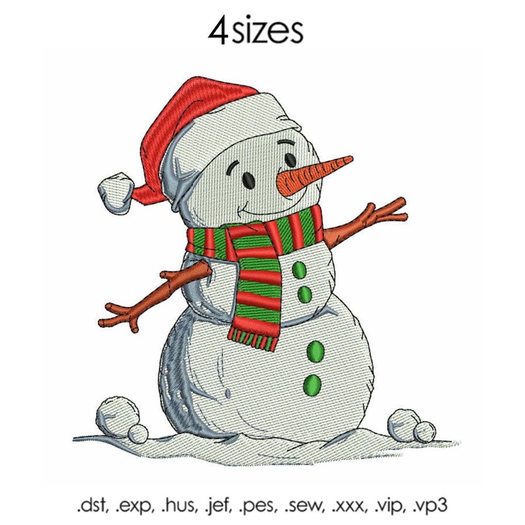 Snowman Embroidery File, 4 SIZES Pes, Christmas Pes Machine Embroidery ...