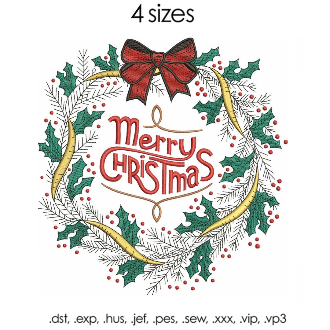 Christmas Embroidery File, 4 SIZES, Tea Towel Embroidery File Pes ...