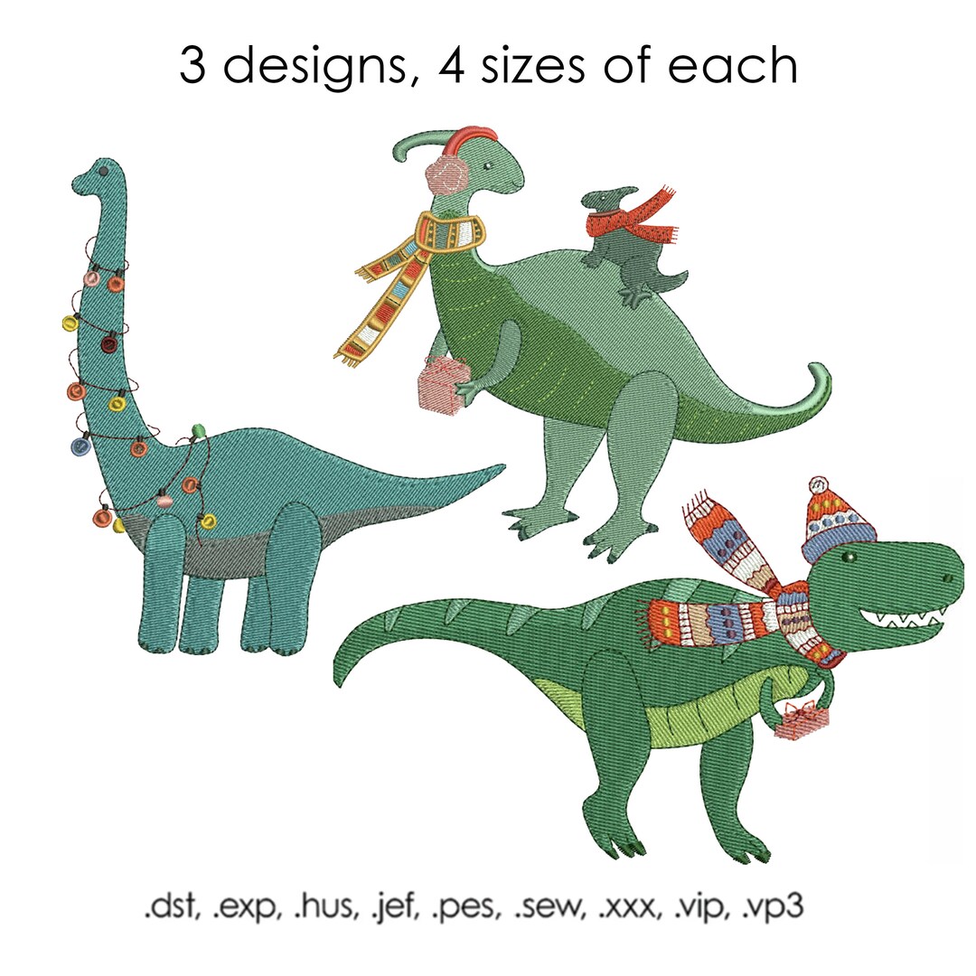 Christmas Dinosaur Embroidery File BUNDLE, 3 Designs Pes, Christmas Pes ...