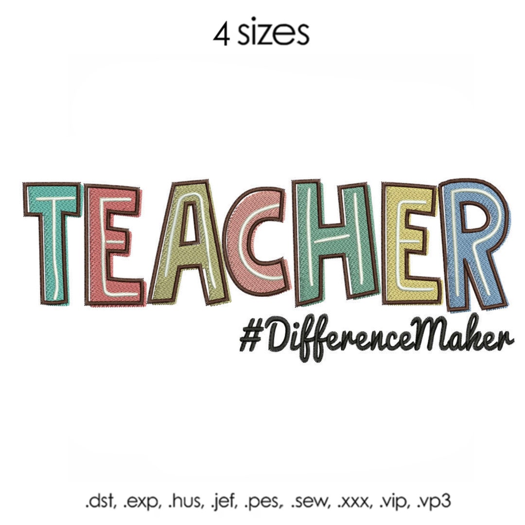 Teacher Embroidery Design, 4 Sizes, Teacher Embroidery File, Digital ...