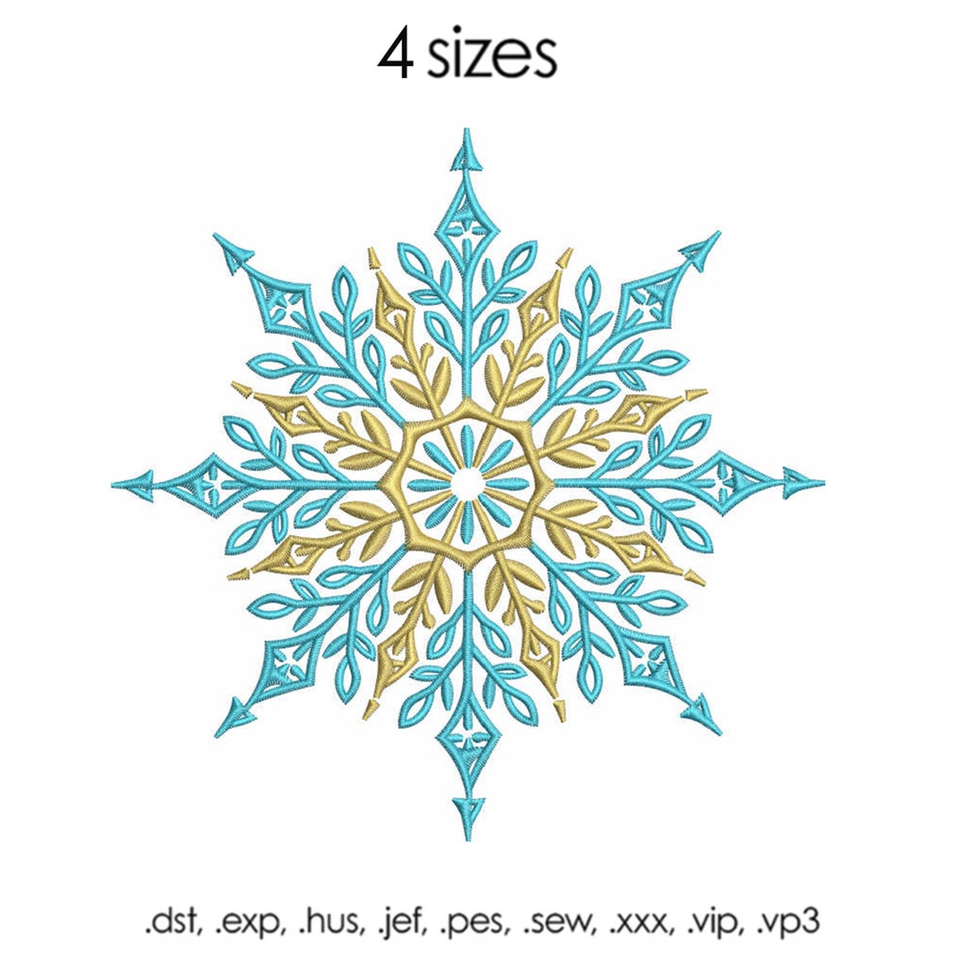 Snowflake Embroidery File, 4 SIZES, Tea Towel Embroidery File Pes ...