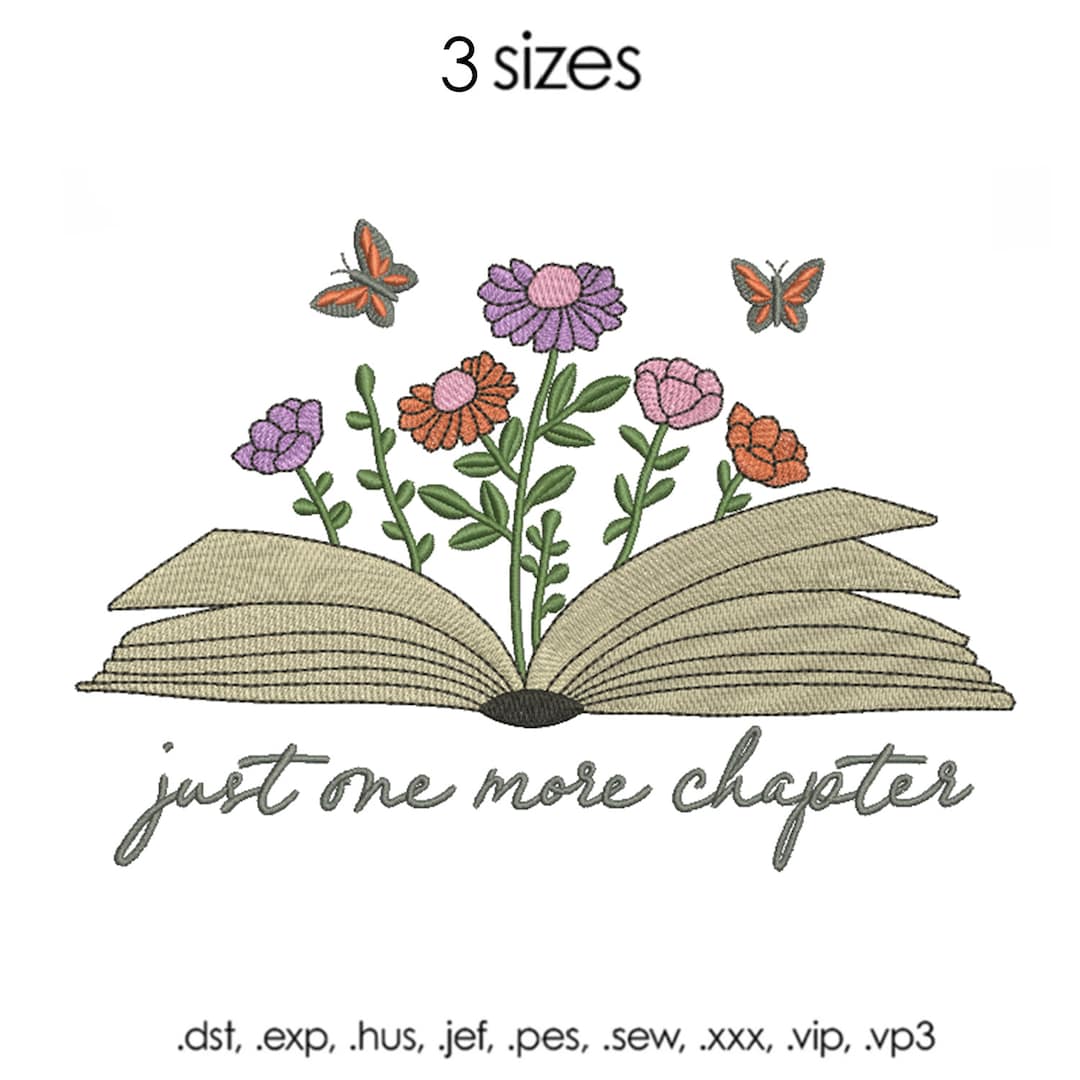 Book Embroidery Design, 3 Sizes, Instant Download Reading Embroidery ...