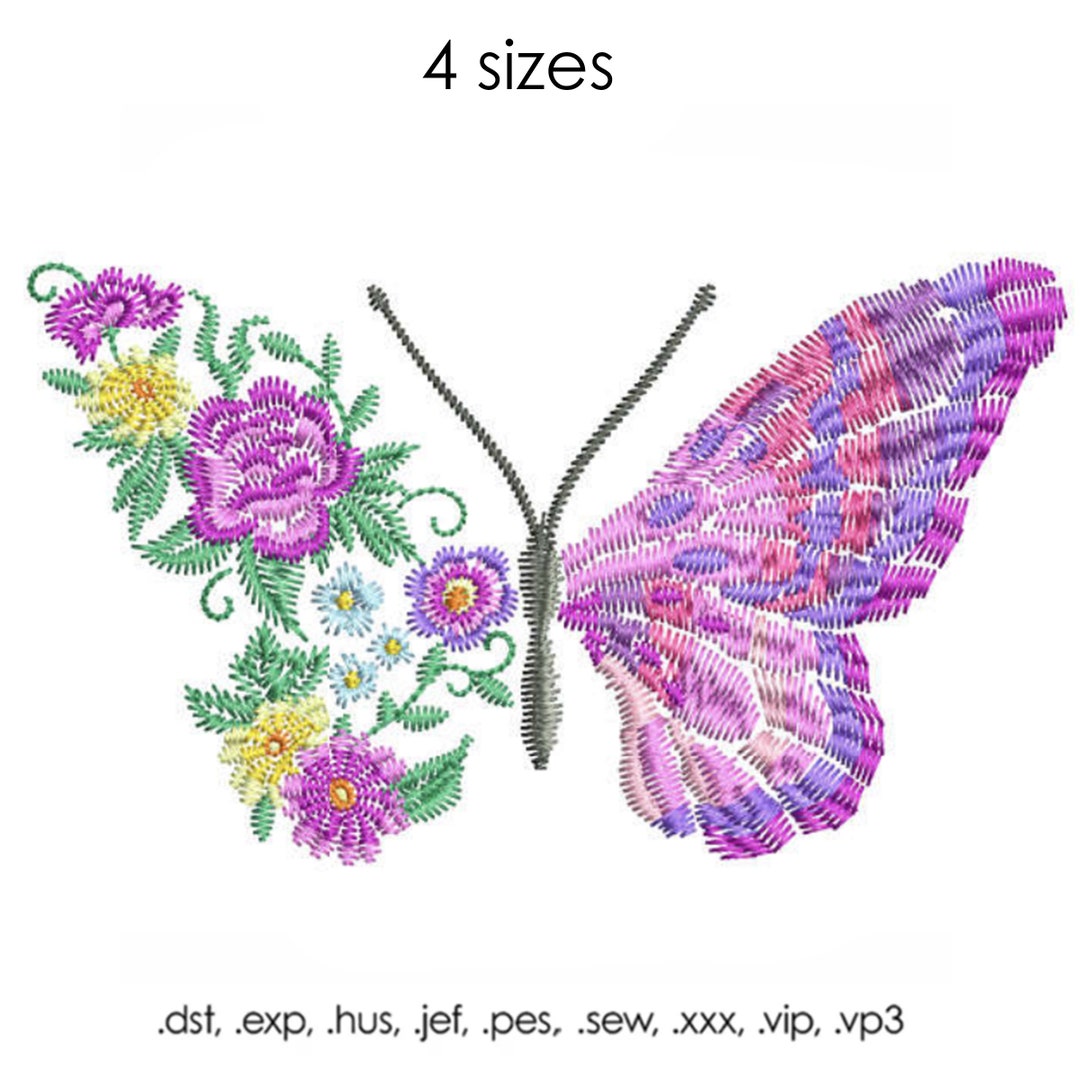 Floral Butterfly Embroidery File, Machine Embroidery, 5 Sizes ...