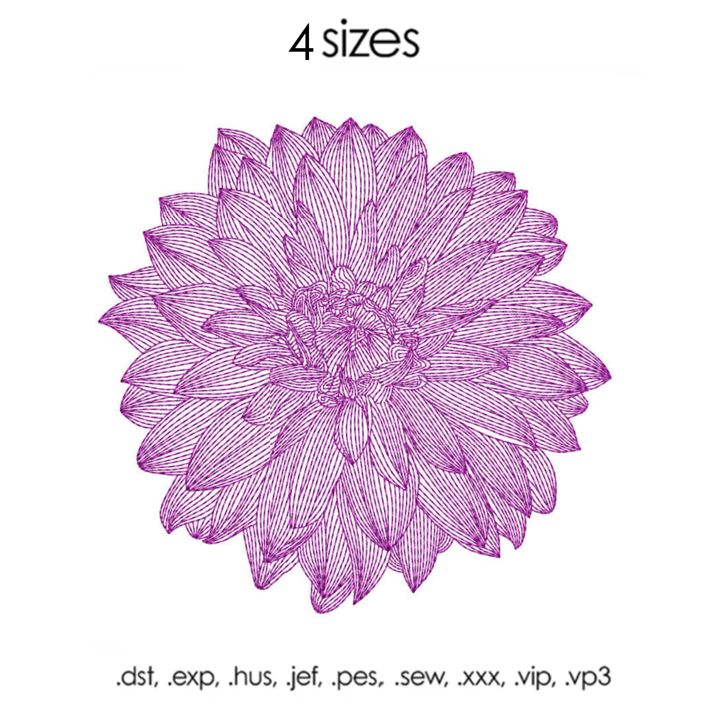 DAHLIA Flower Machine Embroidery Files, 4 Sizes, Flower Embroidery File ...