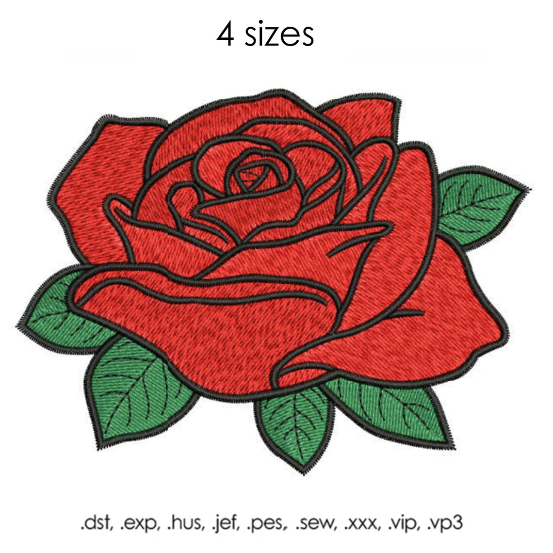 Rose Embroidery File, Machine Embroidery, 4 Sizes, Rose Embroidery File ...