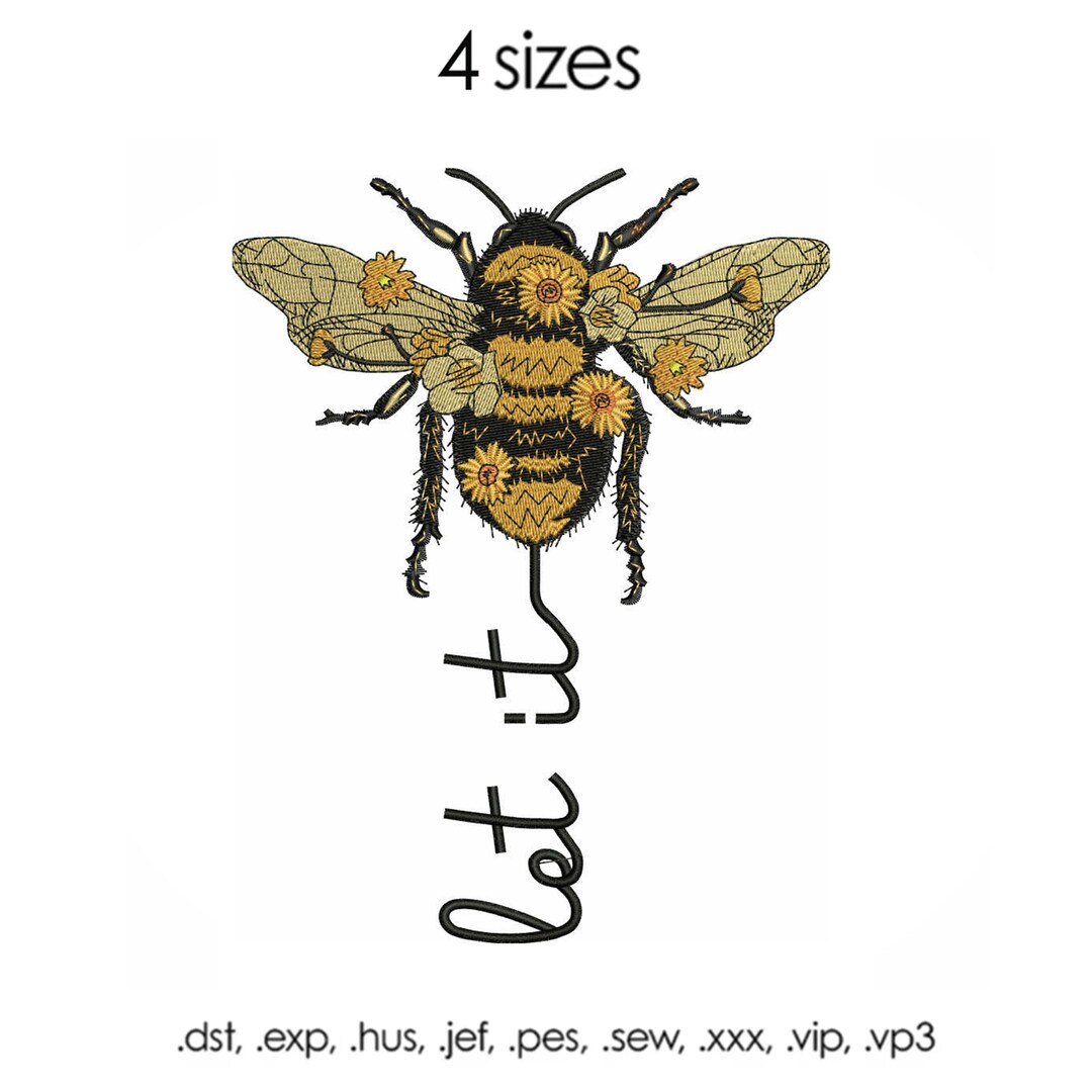 Honey Bee Embroidery File, 4 SIZES Pes, Be Kind Pes Machine Embroidery ...