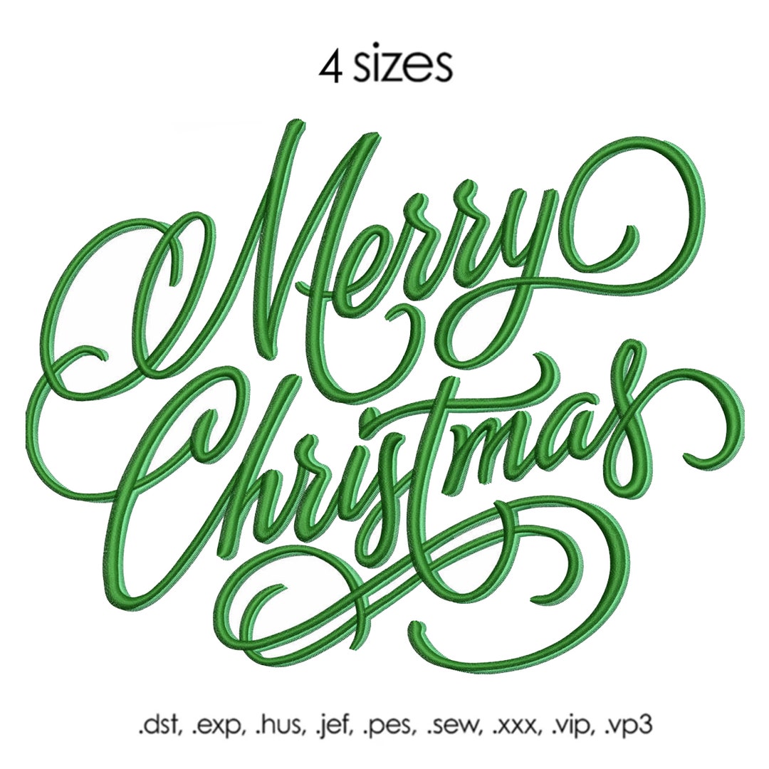 Merry Christmas Embroidery File, Machine Embroidery, 4 Sizes, Christmas ...