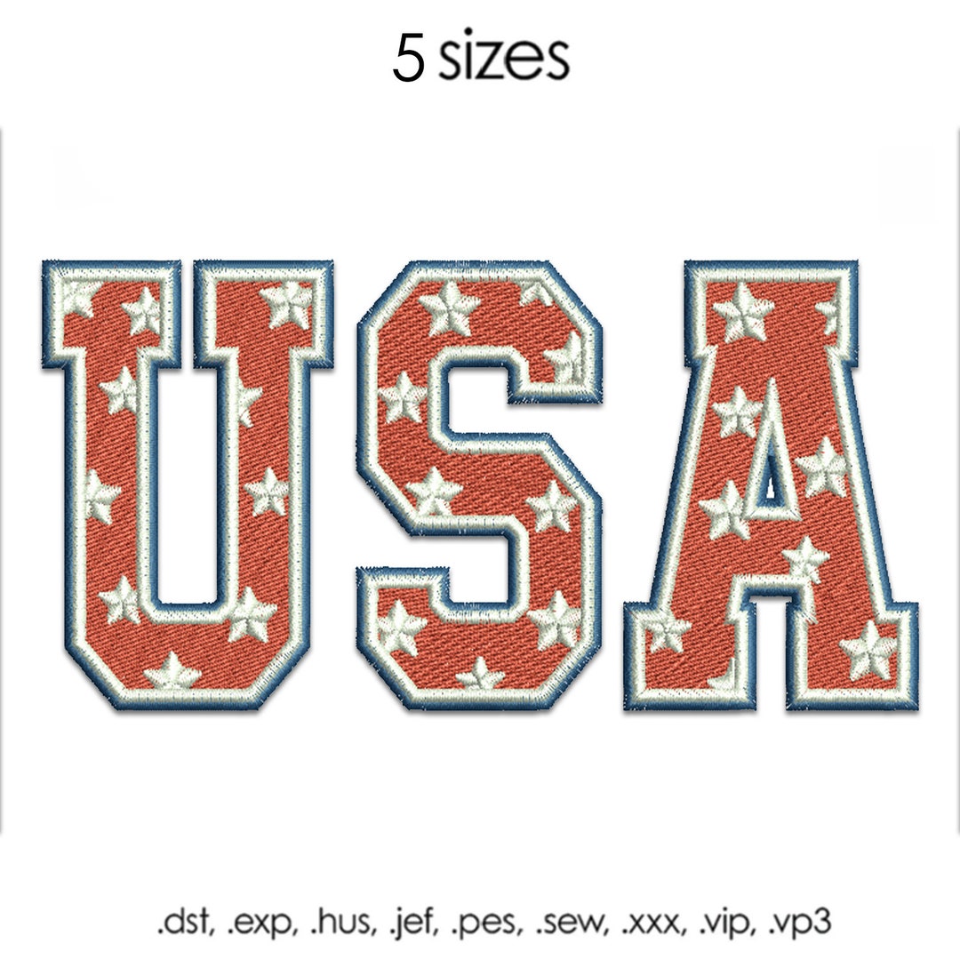 USA Embroidery Design, 5 Sizes, Patriotic Embroidery File, Digital ...