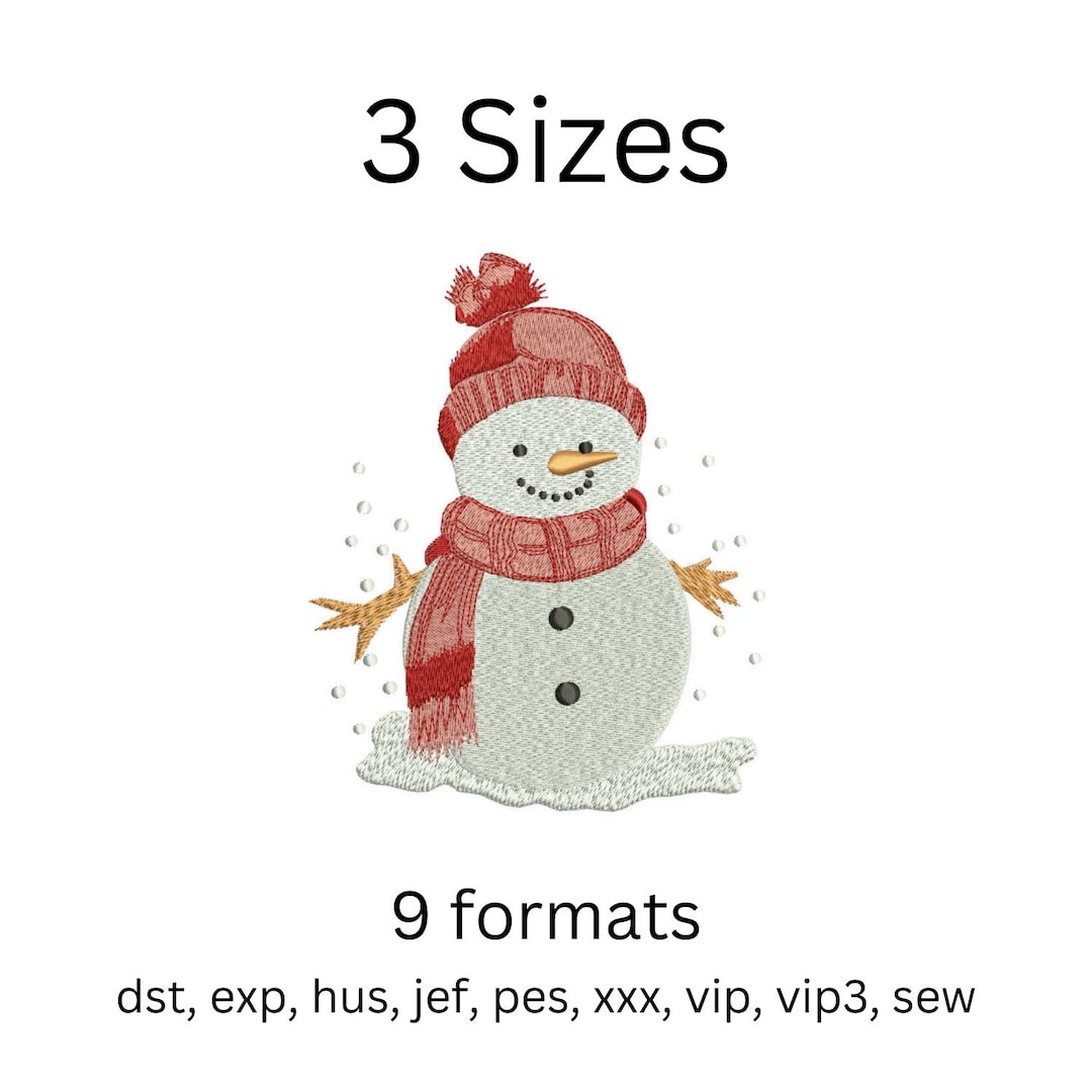 Snowman Embroidery File, 3 SIZES Pes, Christmas Pes Machine Embroidery ...
