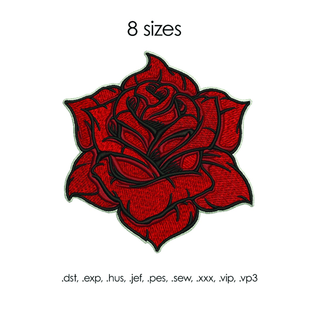 Rose Embroidery File, Machine Embroidery, 8 Sizes, Rose Embroidery File ...