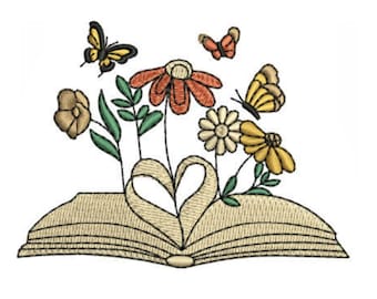 Floral Book Embroidery Design, 4 Sizes, Instant Download - Etsy