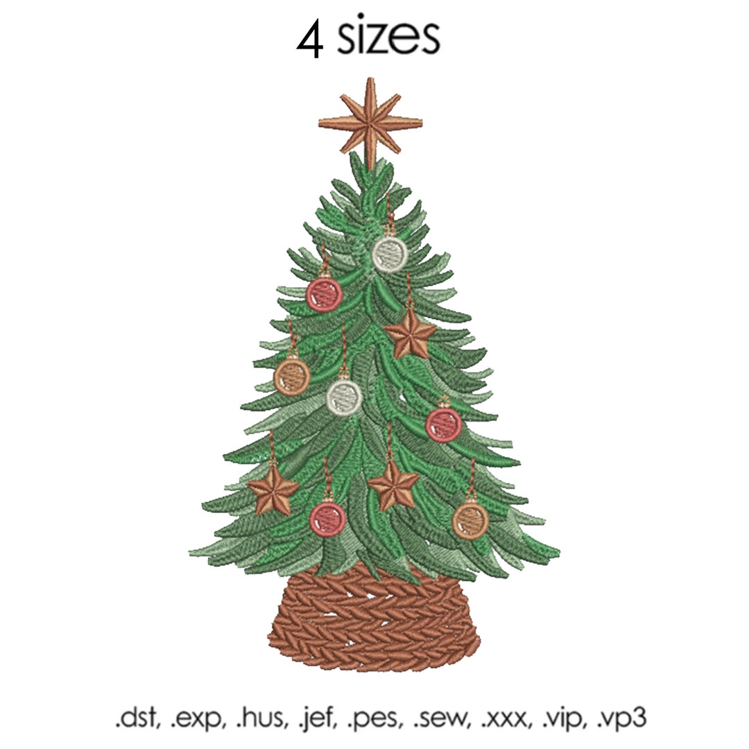 Christmas Tree Embroidery File, 4 SIZES, Tea Towel Embroidery File Pes ...