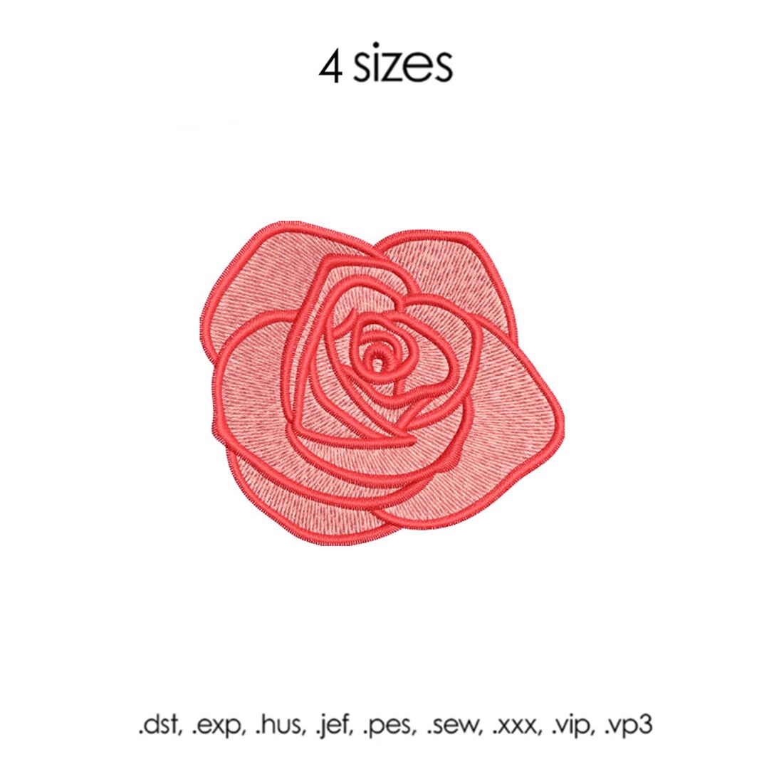 Rose Flower Machine Embroidery Files, 5 Sizes, Flower Embroidery File ...