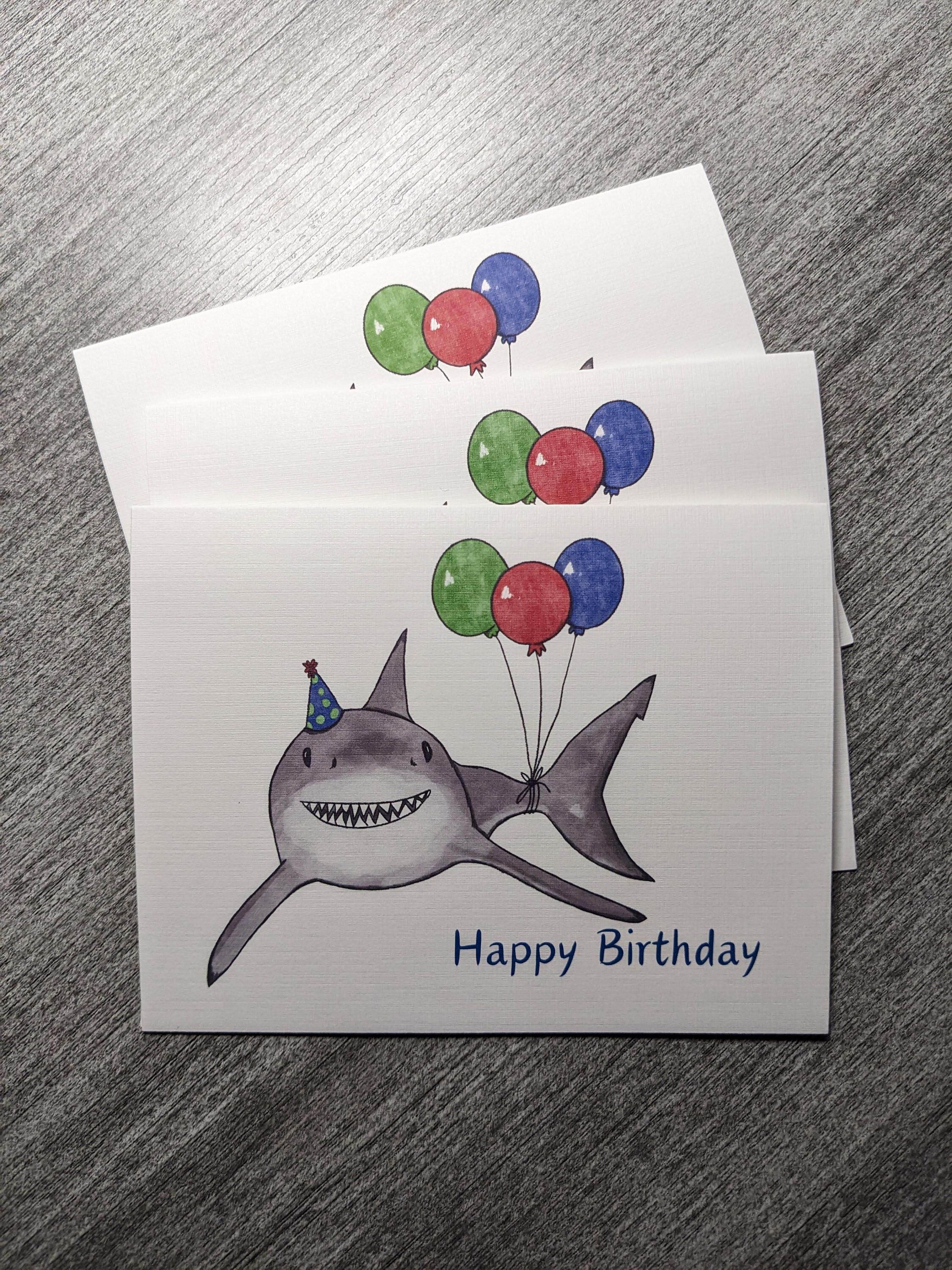 Shark Birthday Card With Craft Envelope - A2 Size, Kids Birthday Card ...