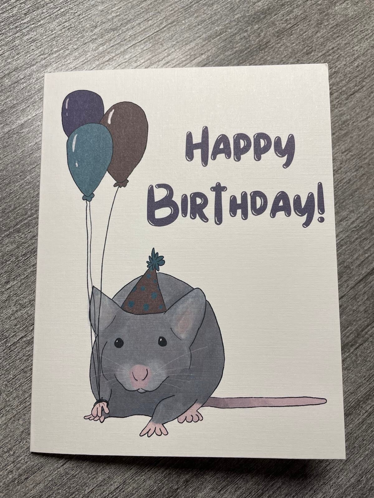 Cute Mouse Happy Birthday Card With Craft Envelope, A2 Size 4.25 Inches ...