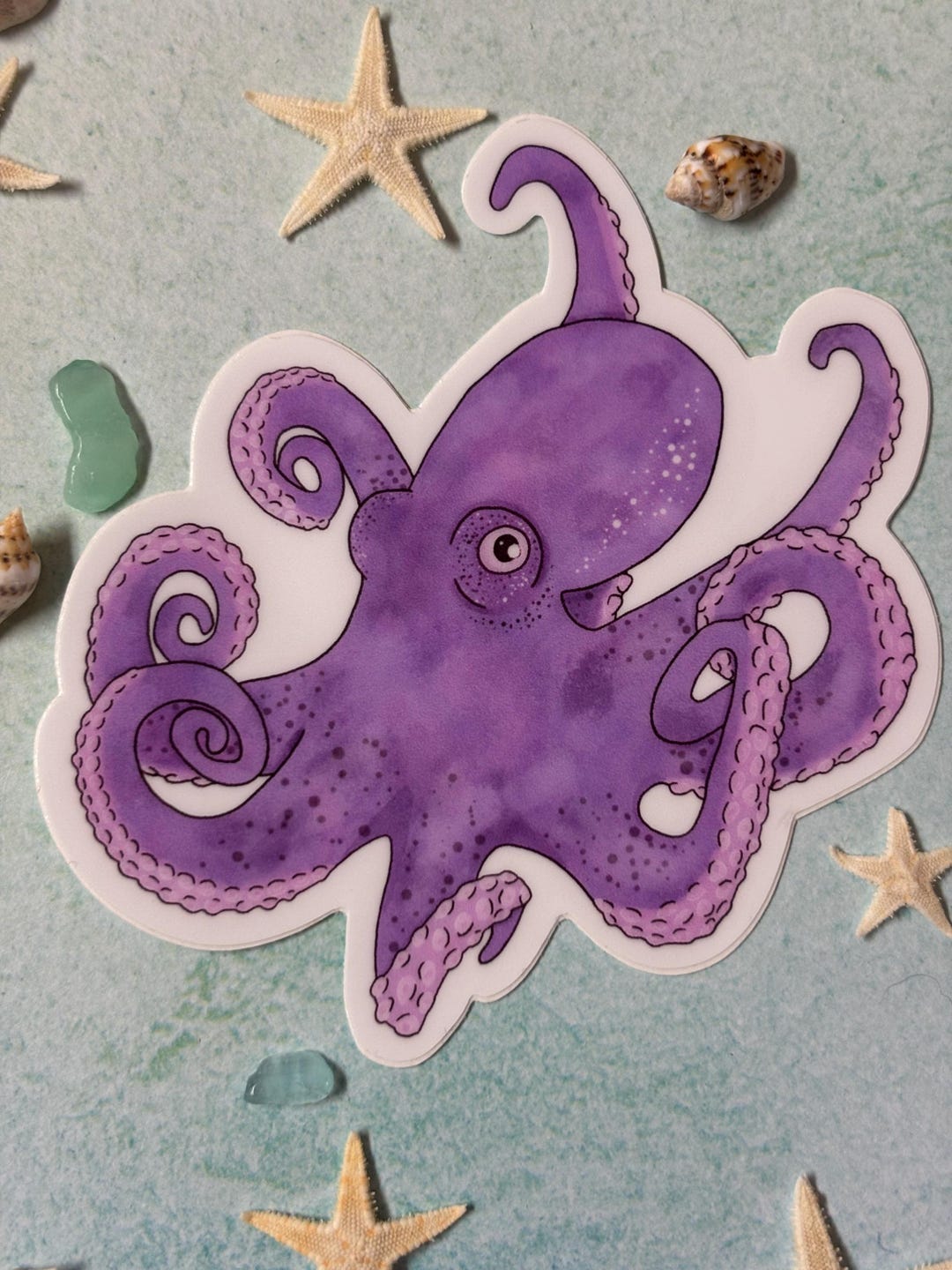 Purple Octopus Matte Sticker - Water Resistant Vinyl Sticker - Ocean ...