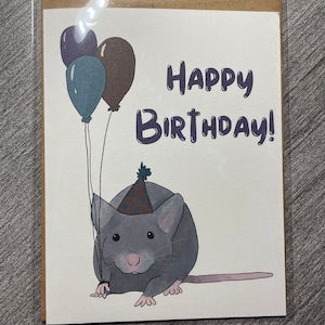 Cute Mouse Happy Birthday Card With Craft Envelope, A2 Size 4.25 Inches ...