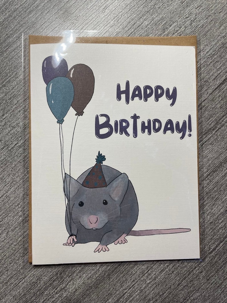Cute Mouse Happy Birthday Card With Craft Envelope, A2 Size 4.25 Inches ...