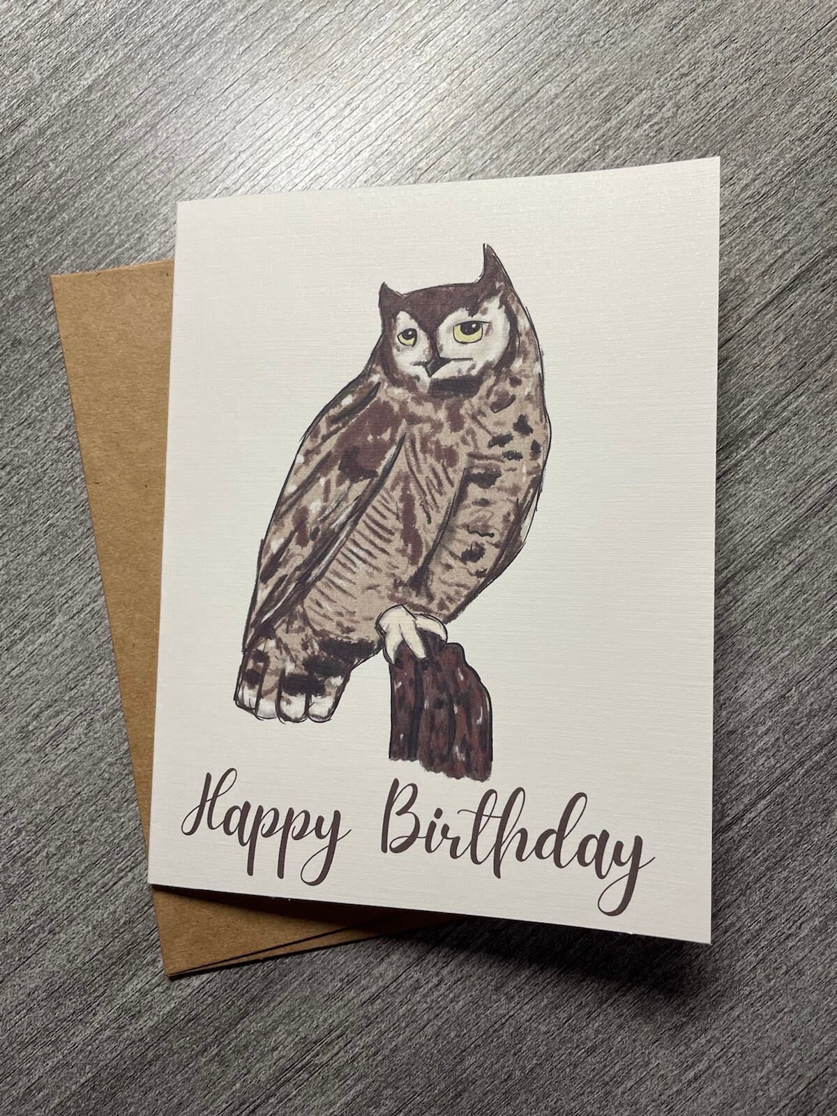 Great Horned Owl Happy Birthday Card With Craft Envelope, A2 Size 4.25 ...