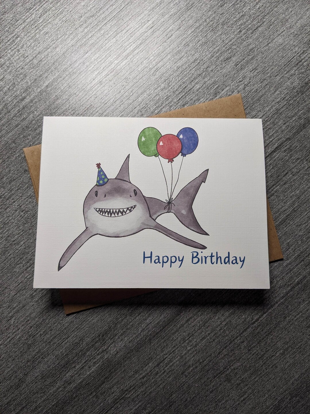 Shark Birthday Card With Craft Envelope - A2 Size, Kids Birthday Card ...