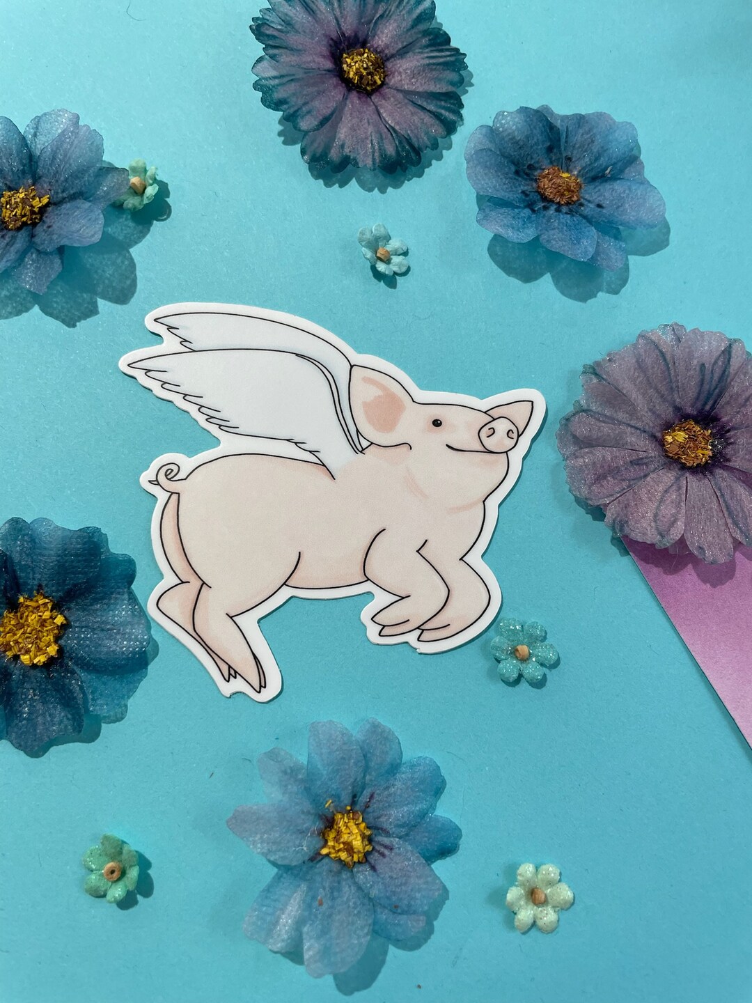 Flying Pig Vinyl Sticker - Whimsical Water Resistant Sticker - Laptop ...