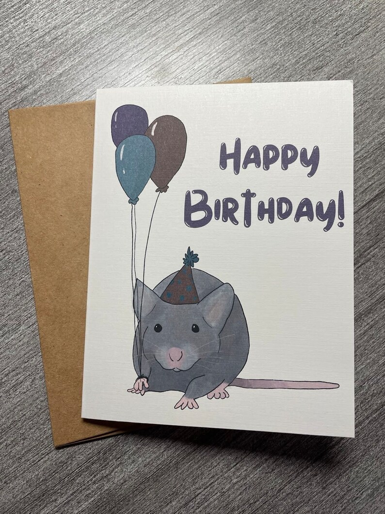 Cute Mouse Happy Birthday Card With Craft Envelope, A2 Size 4.25 Inches ...