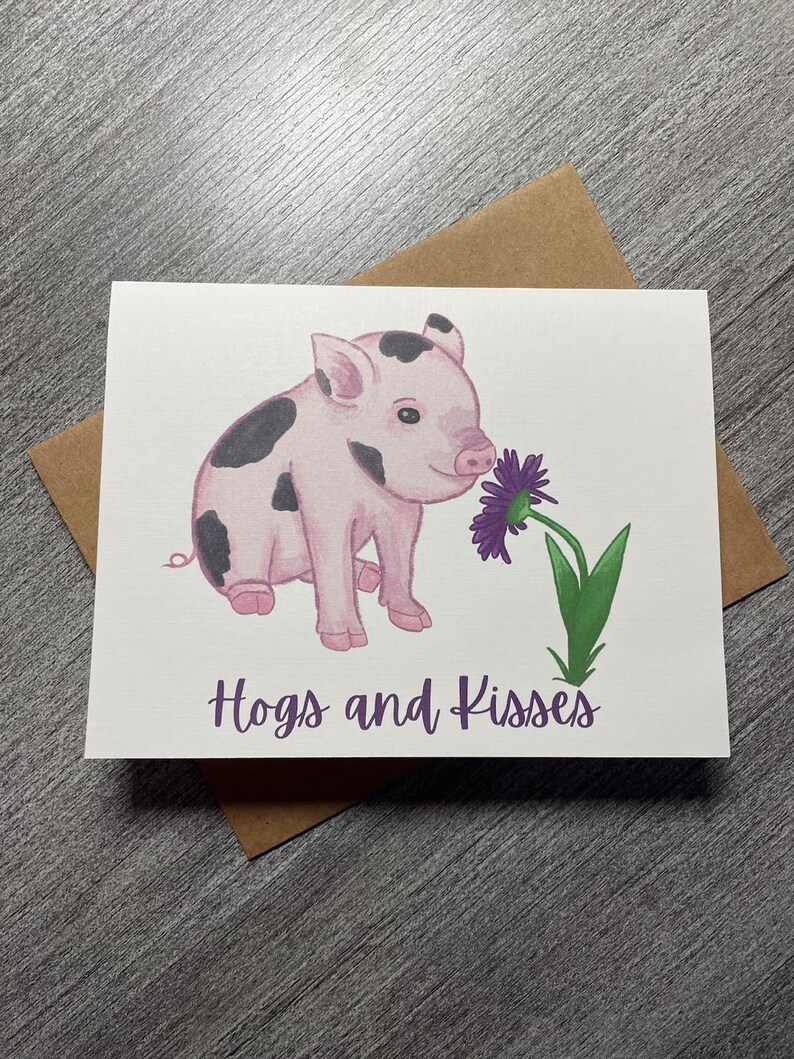 Hogs and Kisses Blank Greeting Card Cute Baby Pig Card - Etsy