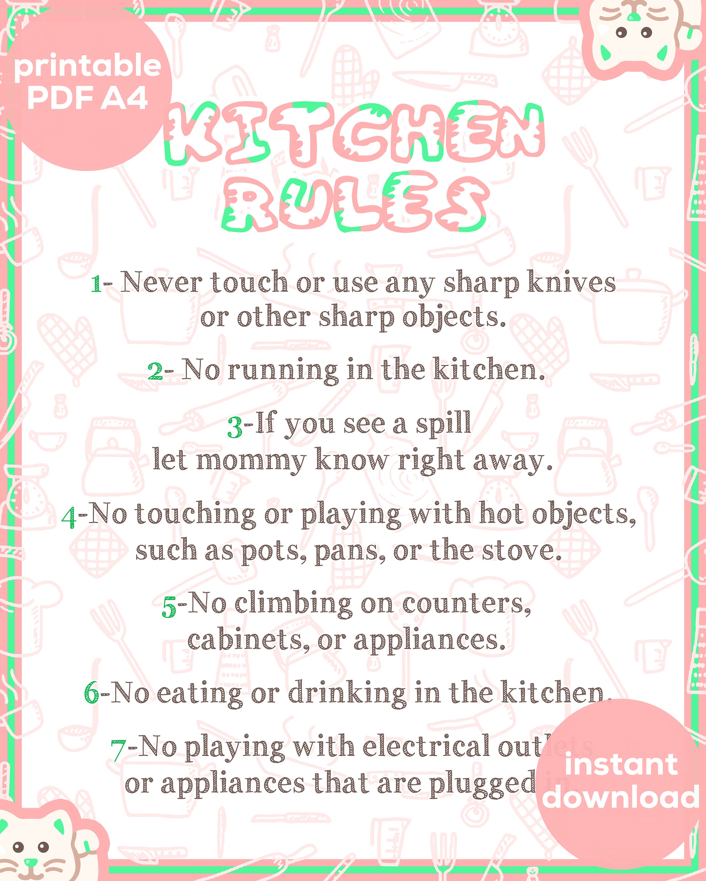 Kitchen Rules for Your Kids! - Etsy