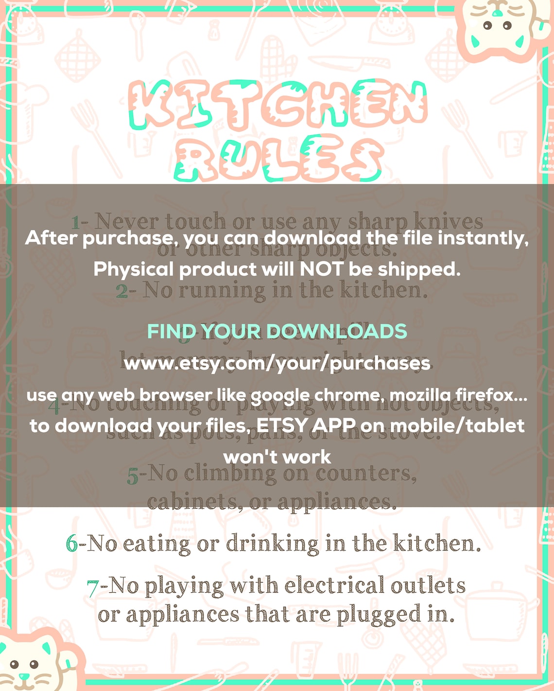 Kitchen Rules for Your Kids! - Etsy