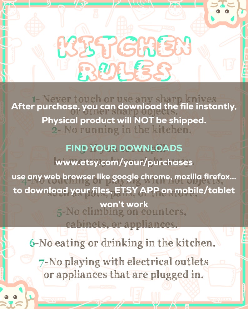 Kitchen Rules for Your Kids! - Etsy
