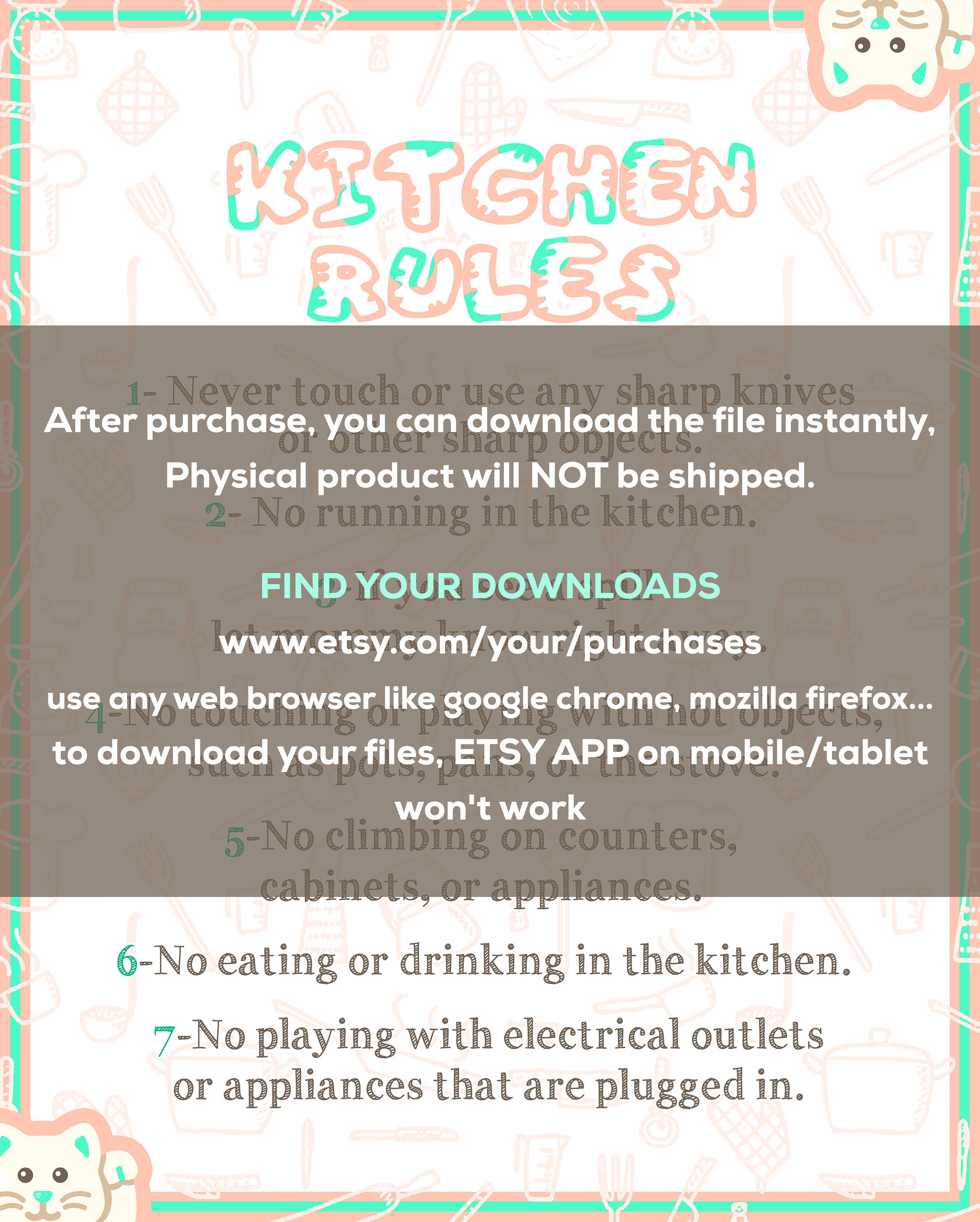 Kitchen Rules for Your Kids! - Etsy