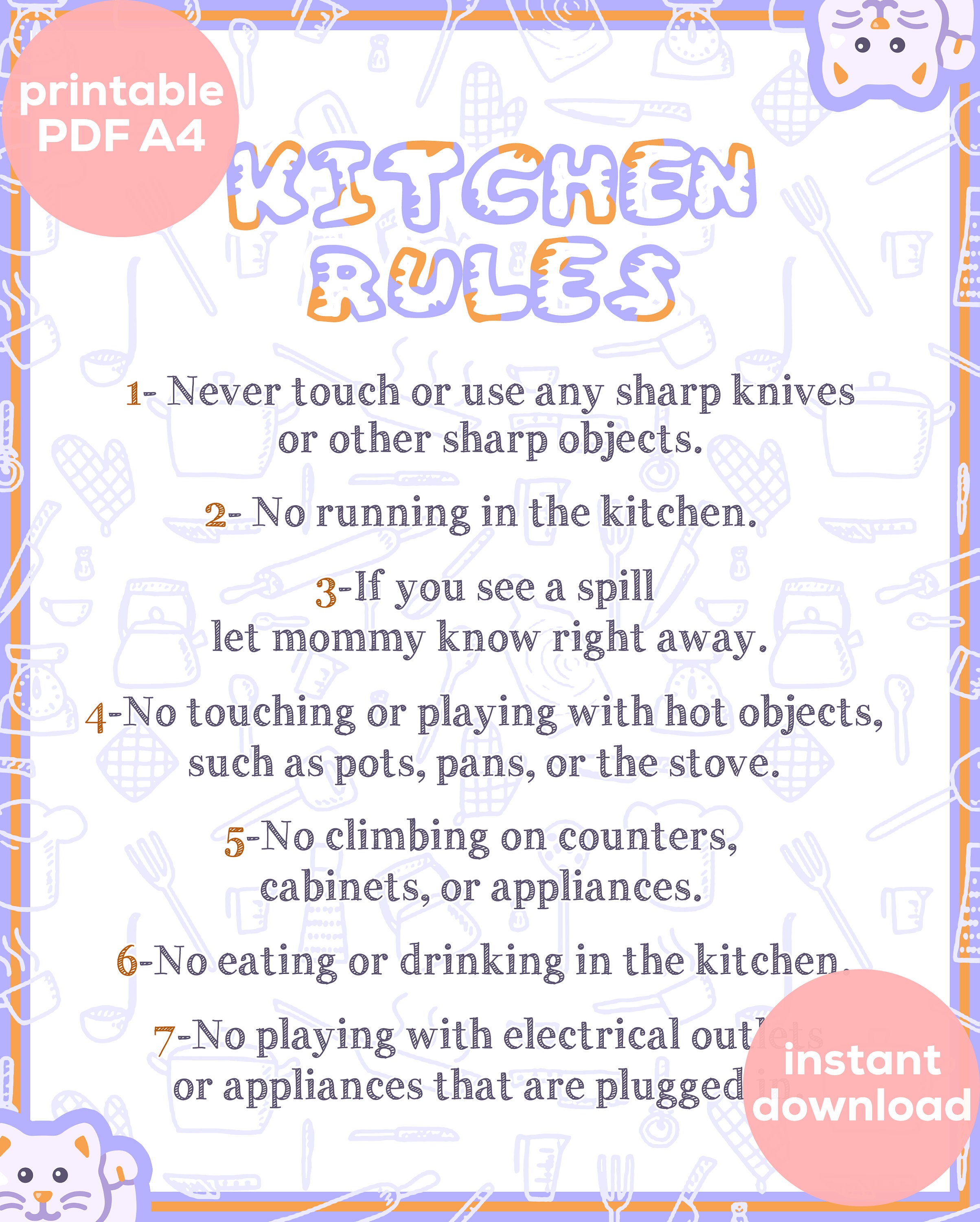 Kitchen Rules for Your Kids! - Etsy