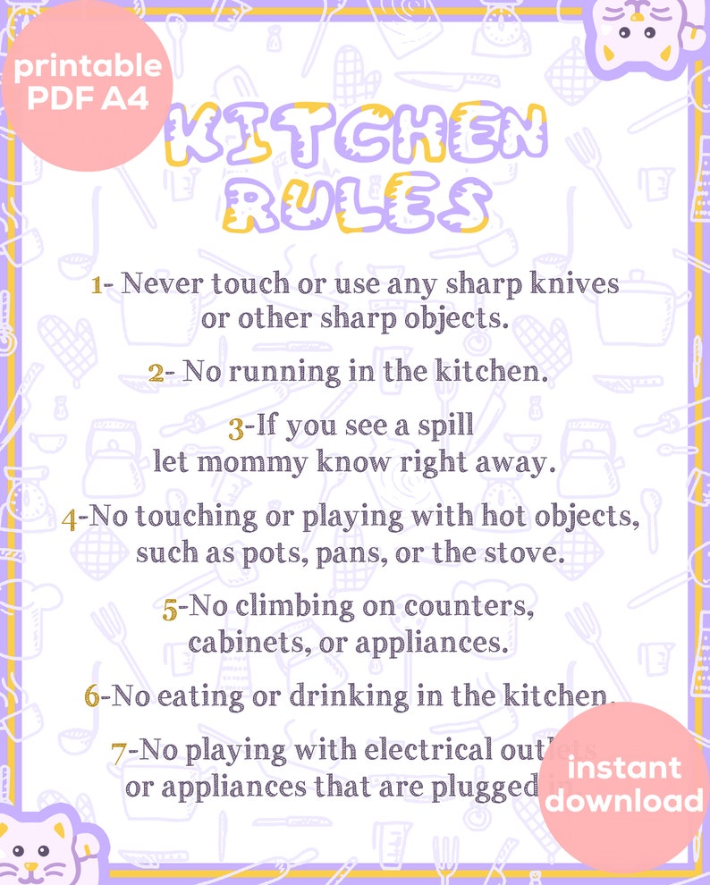 Kitchen Rules for Your Kids! - Etsy