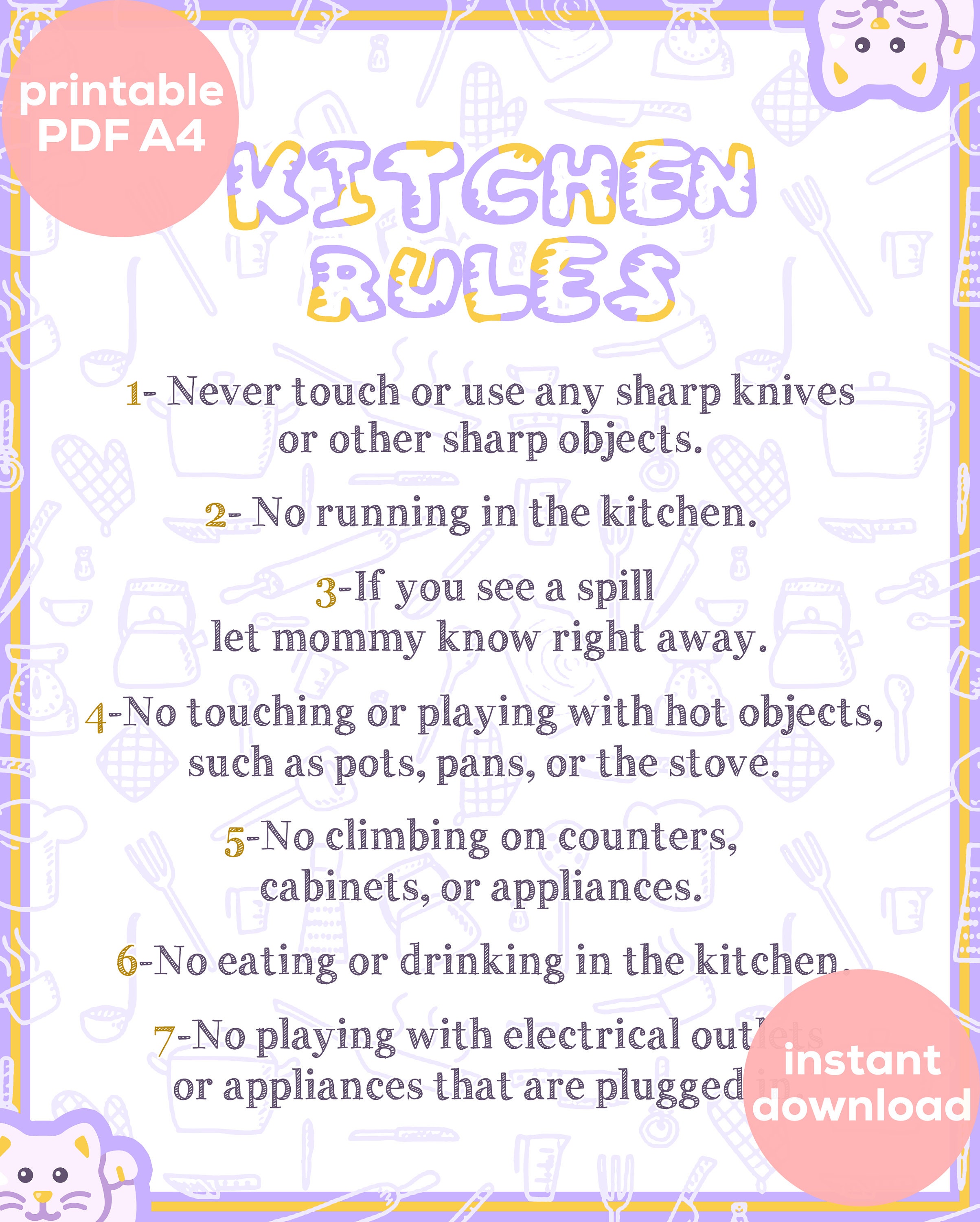 Kitchen Rules for Your Kids! - Etsy