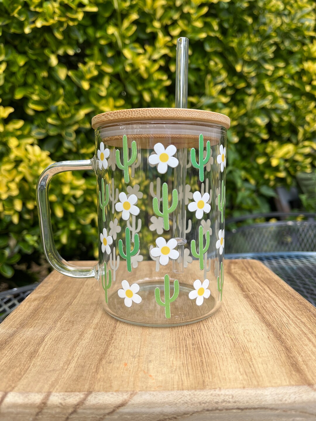 Adorable Cactus and Flower Coffee Cup, 17oz Glass Coffee Cup With ...