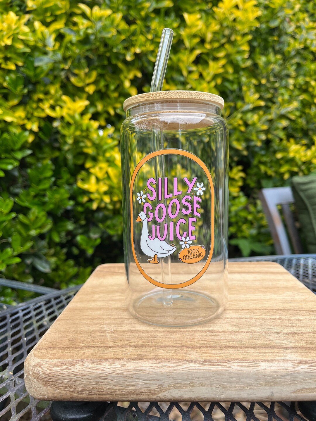 Silly Goose Juice 16oz Glass Can With Lid & Straw - Meme - Funny Gift ...