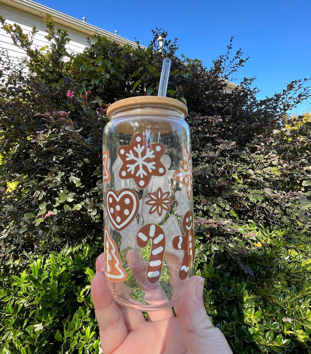 Gingerbread 16oz Glass Can Cup, Holiday Cup, Christmas Glass Libbey Cup ...