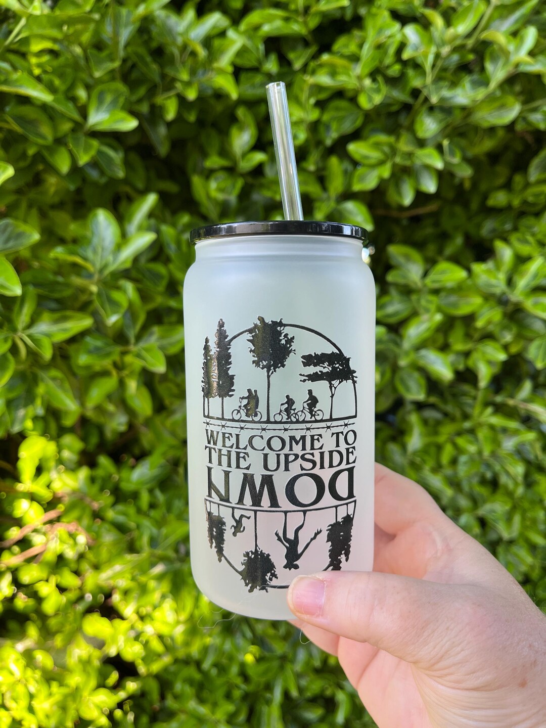 16oz Stranger Things Upside Down World Cup, Libby Glass, Frosted Glass Iced Coffee, Glass Can ...