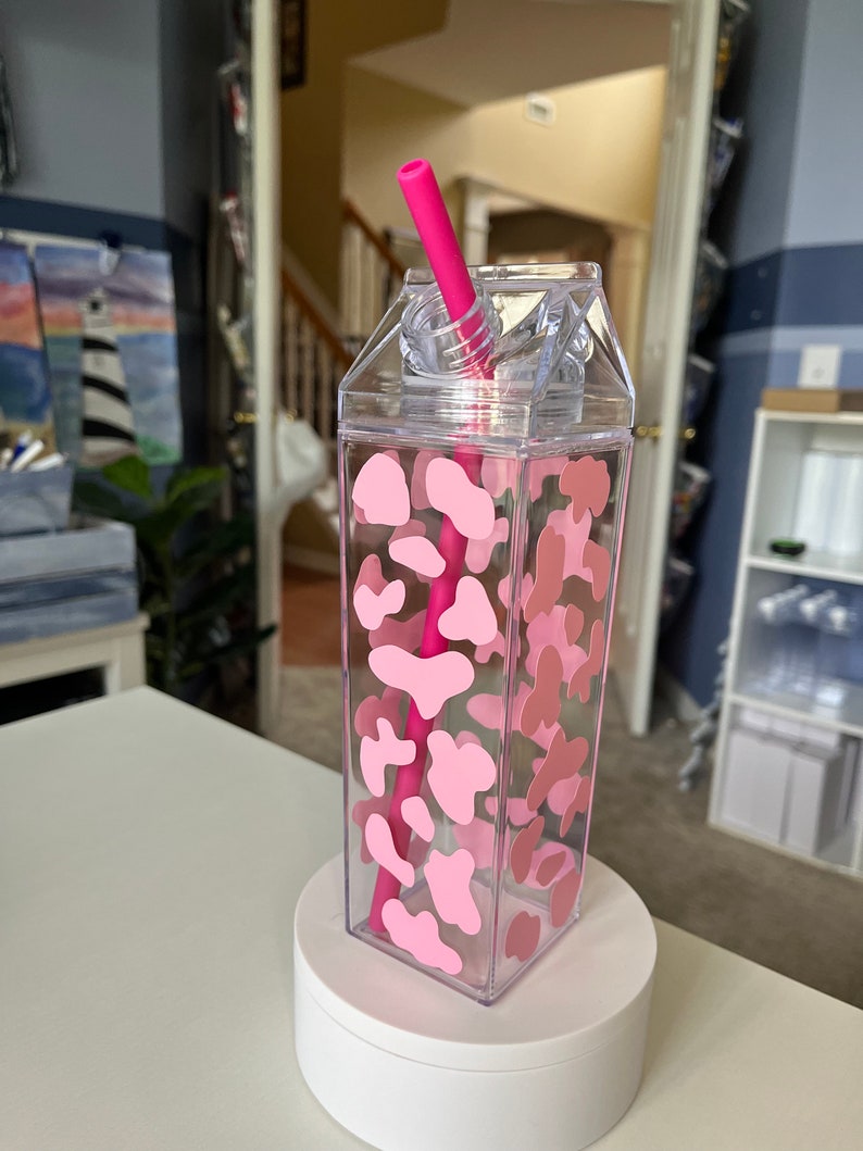 Cow Print Milk Carton Water Bottle/milk Carton 17oz/pink Cow - Etsy