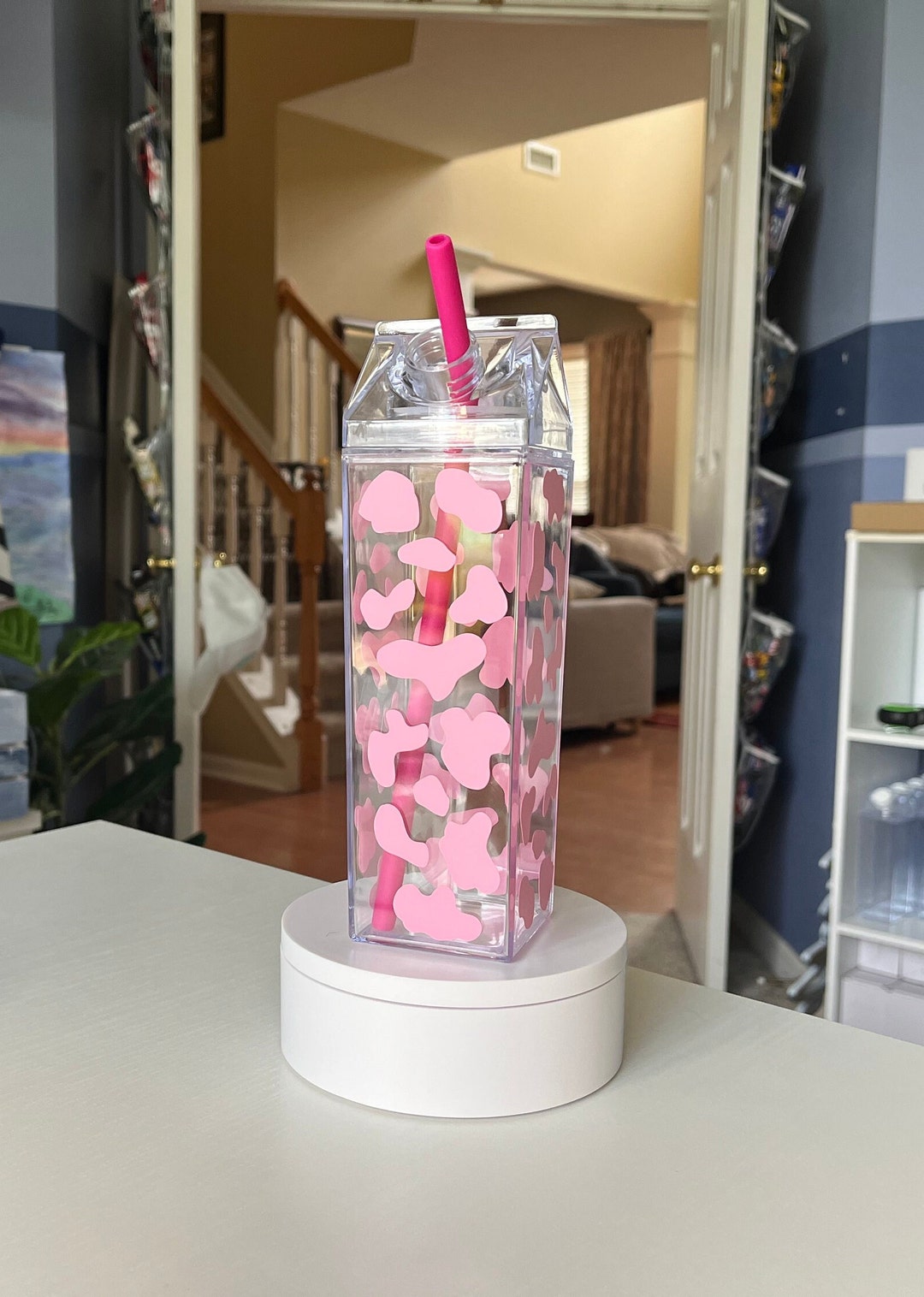 Cow Print Milk Carton Water Bottle/milk Carton 17oz/pink Cow - Etsy