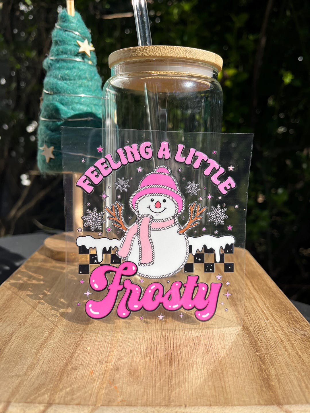 Pink Feeling Frosty Snowman UV DTF Cup Wrap for Libbey Glass, Nostalgic ...