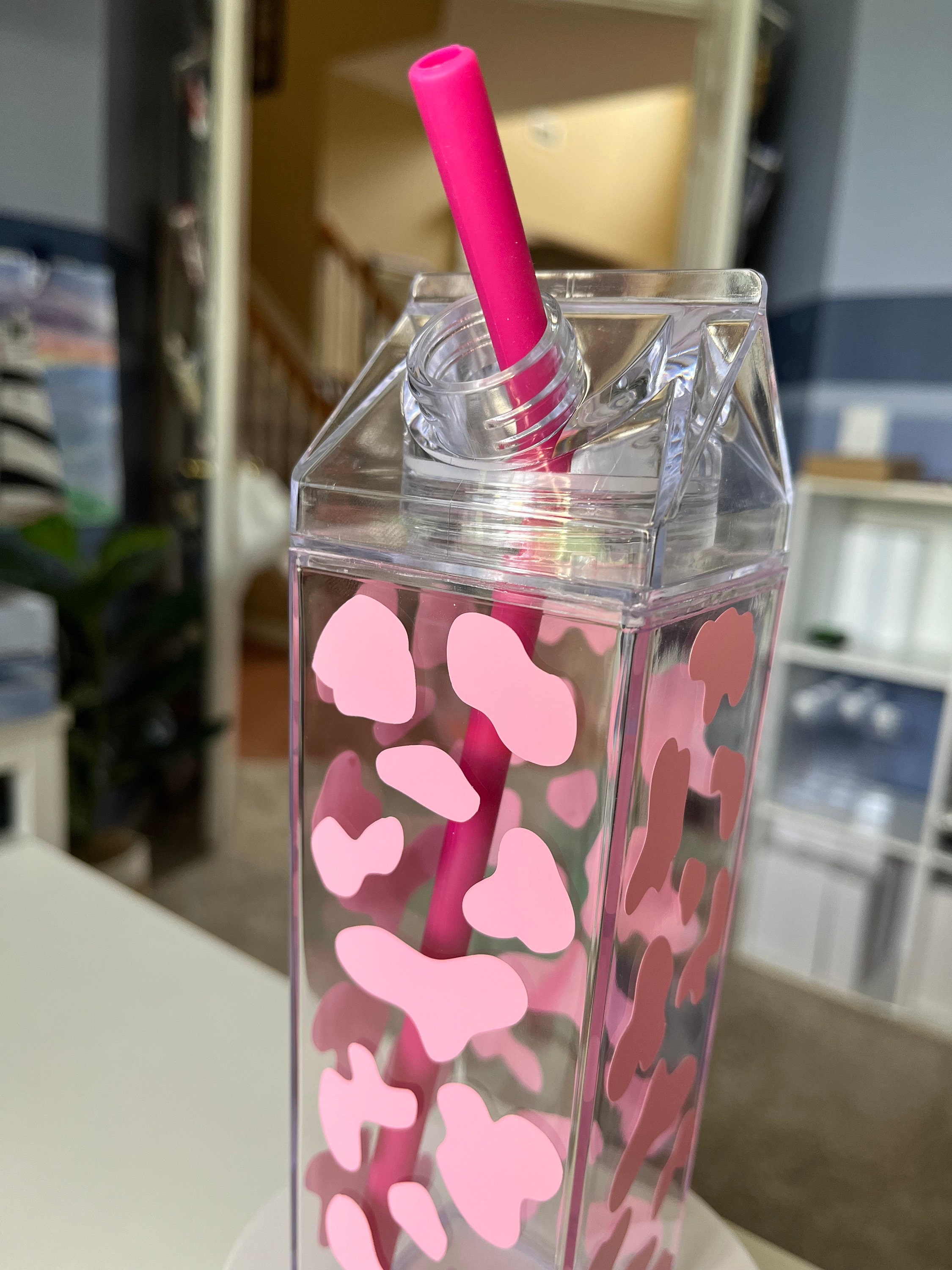 Cow Print Milk Carton Water Bottle/milk Carton 17oz/pink Cow - Etsy