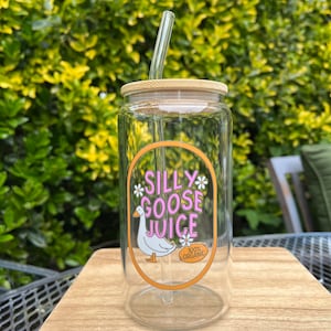 Silly Goose Juice 16oz Glass Can With Lid & Straw - Meme - Funny Gift ...