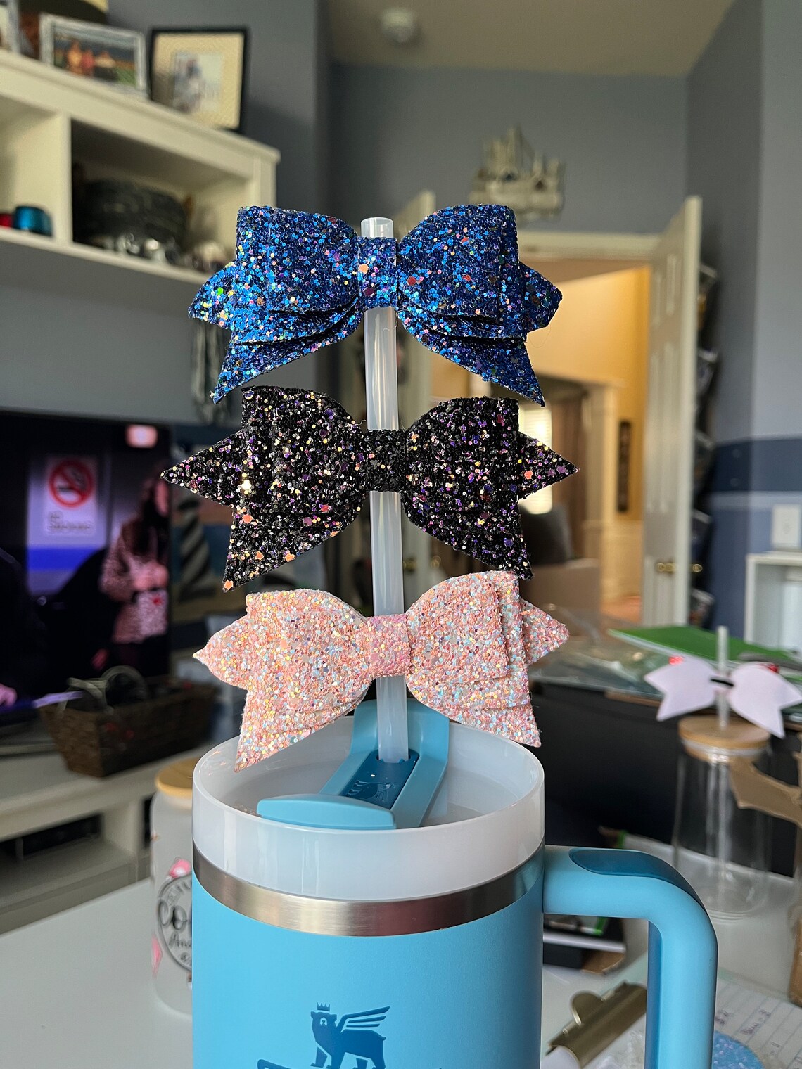 Glitter Bow Straw Toppers for Tumbler Stanley Tumbler - Etsy