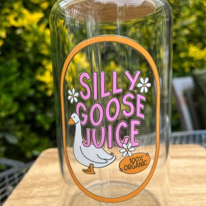 Silly Goose Juice 16oz Glass Can With Lid & Straw - Meme - Funny Gift ...