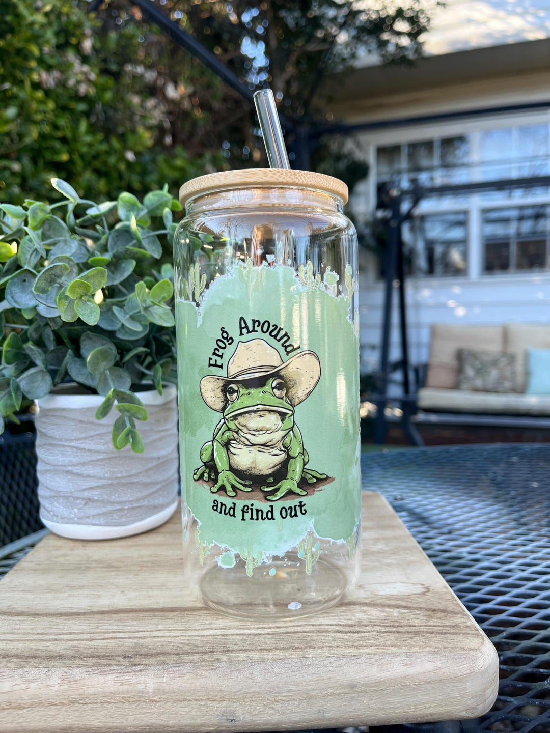 Frog Around and Find Out 20oz Glass Can, Lid & Straw - Meme - Funny ...