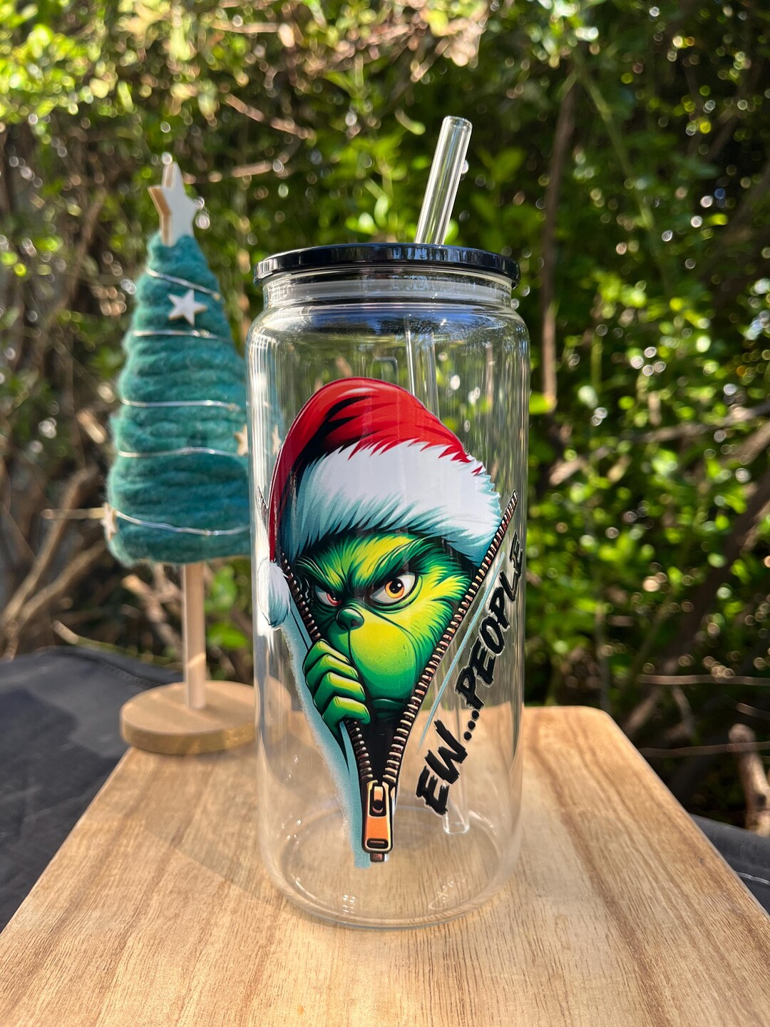 Eww People 20oz Glass Can With Lid & Straw - Cute Christmas Cup- Iced ...