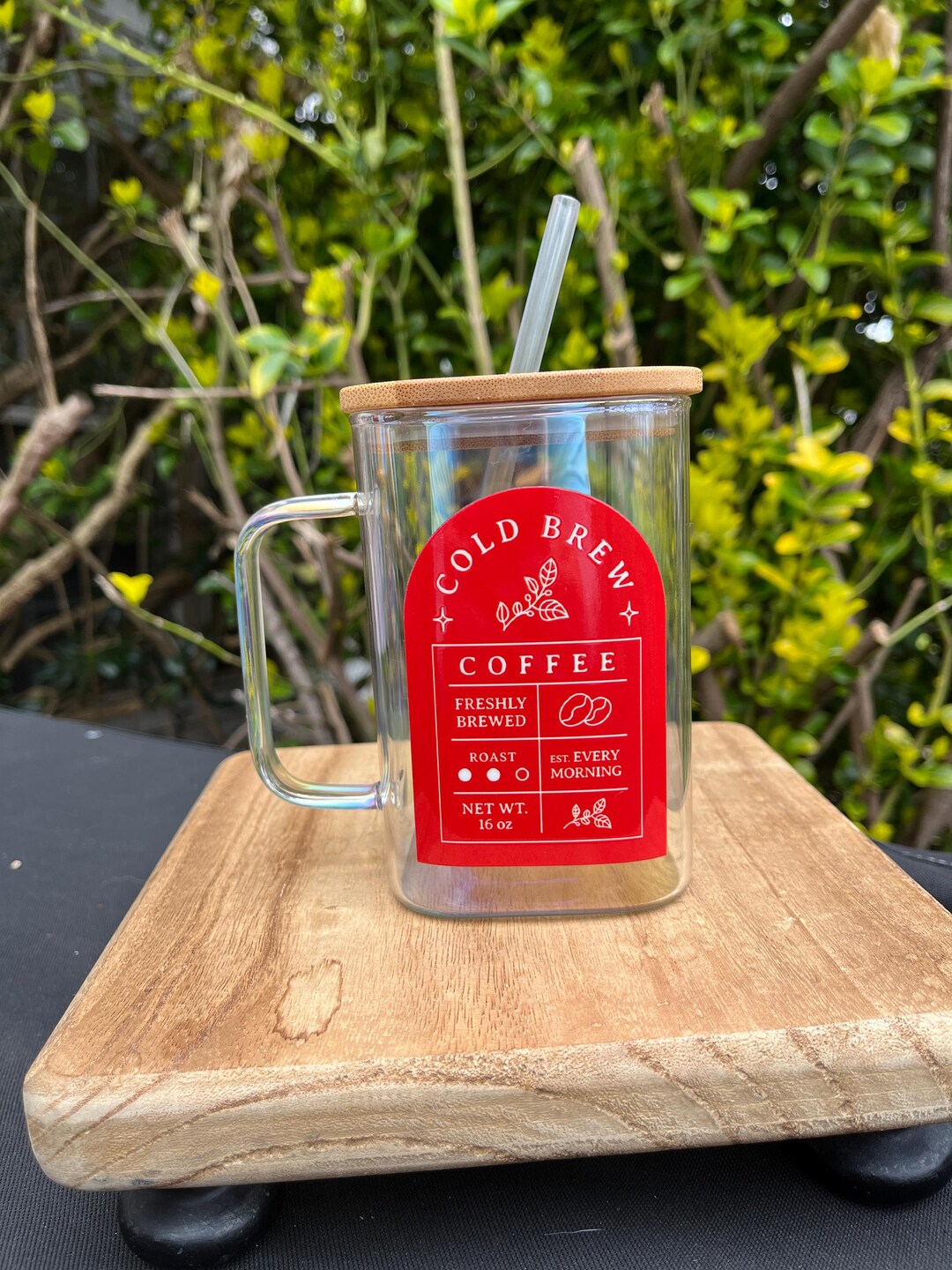20oz Cold Brew Design Square Coffee Mug, Iridescent Glass Mug With Lid ...